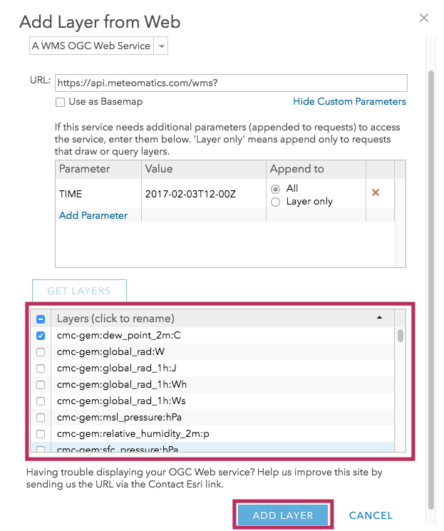 Online ESRI ArcGIS (WMS Instruction) | Meteomatics